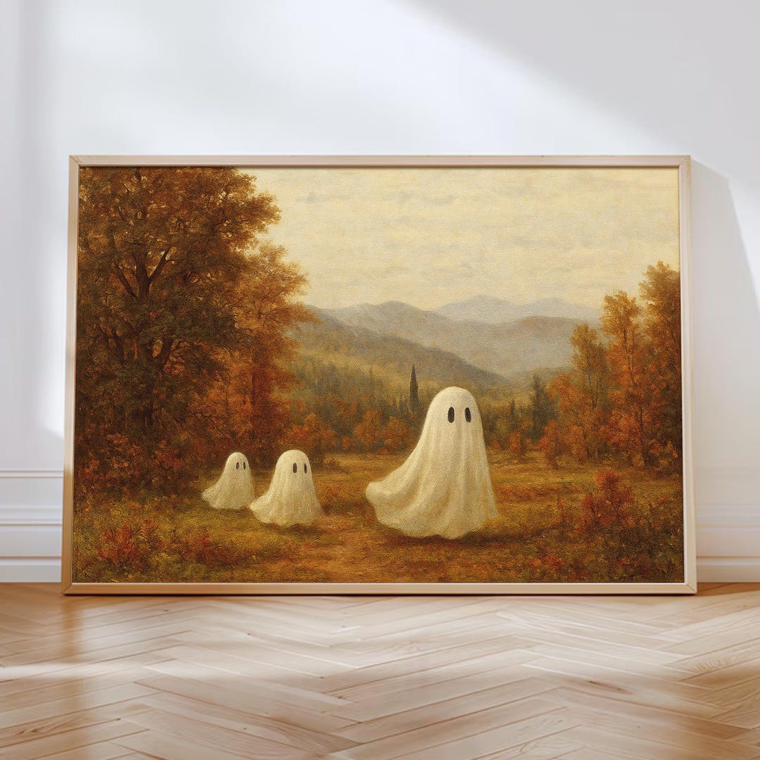 Vintage Halloween Ghosts Print: Spooky Autumn Landscape (digital ...