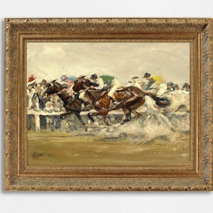 Horse Racing Painting Wall Art Print, Jockey Home Decor, Vintage Sports ...