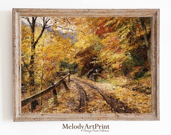 Autumn Landscape Oil Painting, Vintage Rustic Decor, Country Fall ...