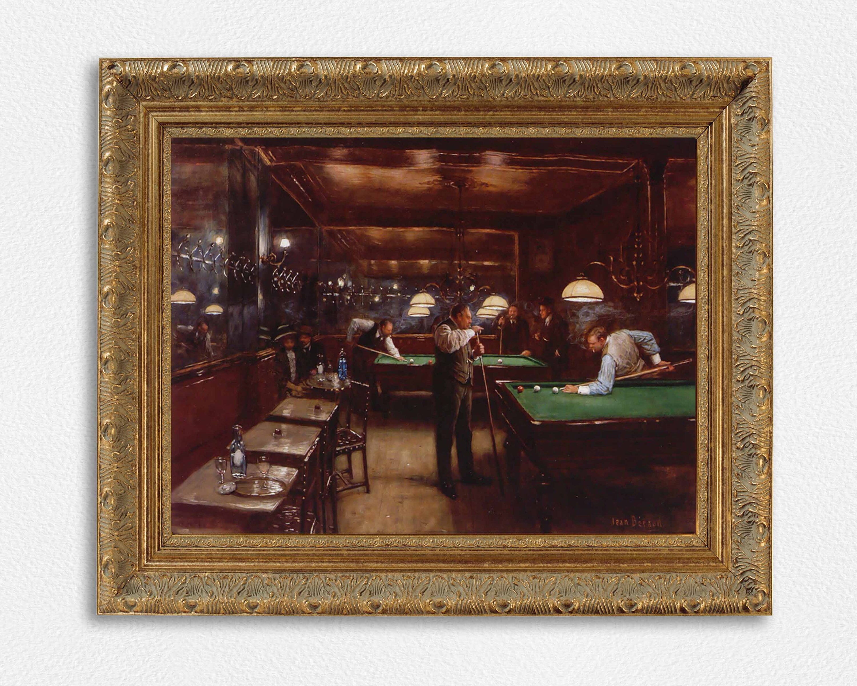 Playing Billiards Vintage Painting, Snooker Club Wall Design, Vintage ...