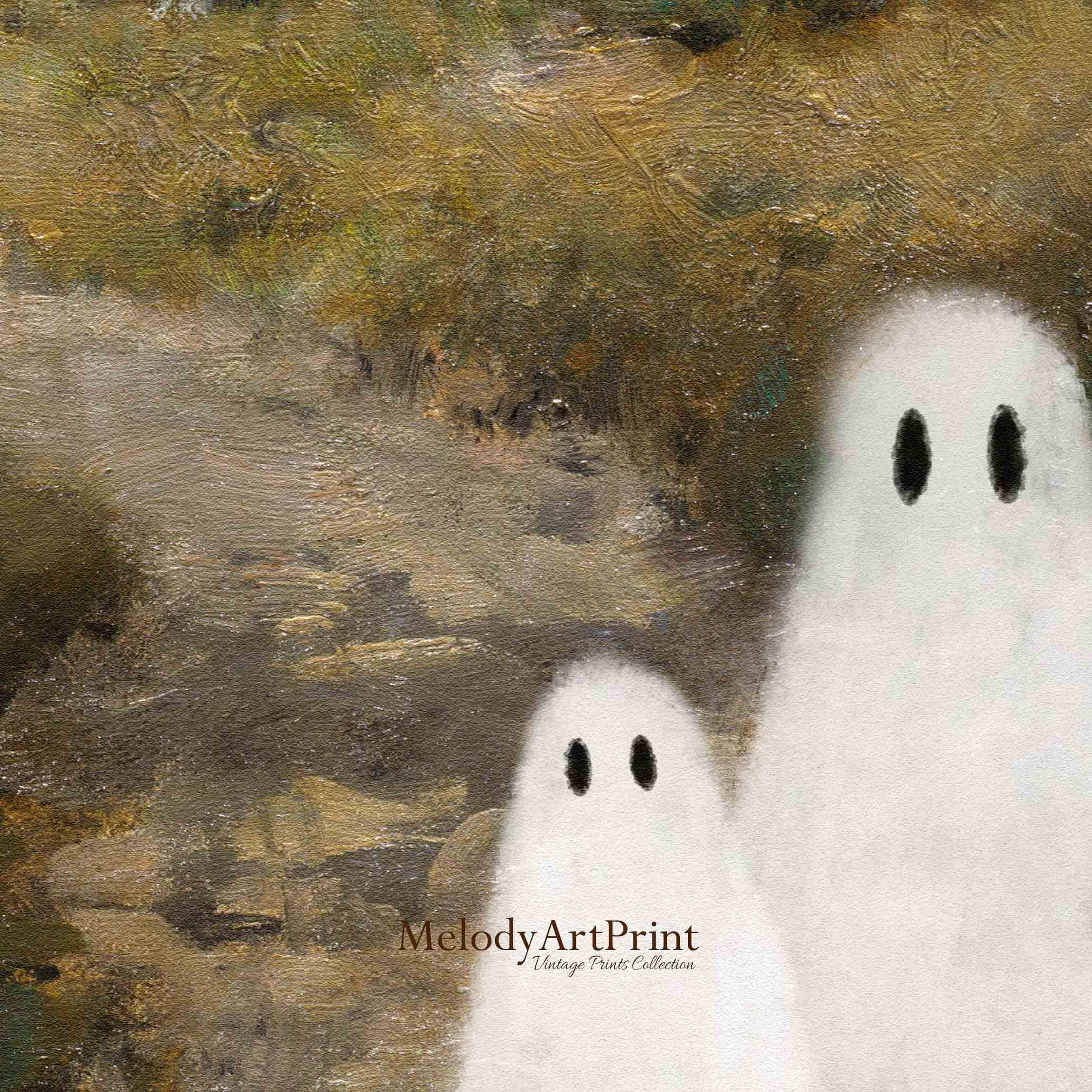 Square Print Vintage Halloween Art, Ghosts Painting Antique Wall Art ...