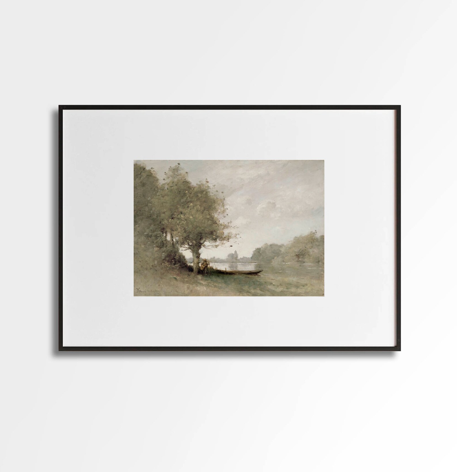 Muted Green Landscape Art Print Riverside Painting Soft Tones Printable ...
