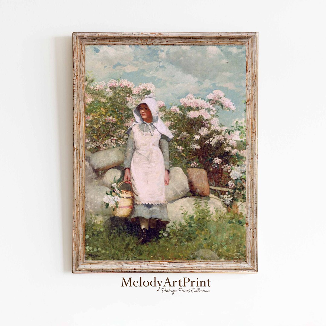 Girl in Garden Oil Painting, Spring Landscape Wall Art, Vintage Spring ...