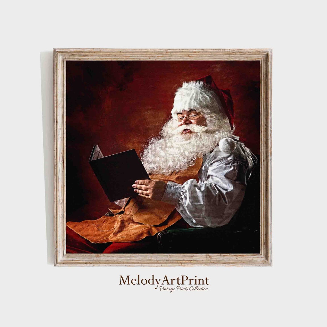 Vintage Santa Clause Square Print, Vintage Oil Painting Style, Square ...