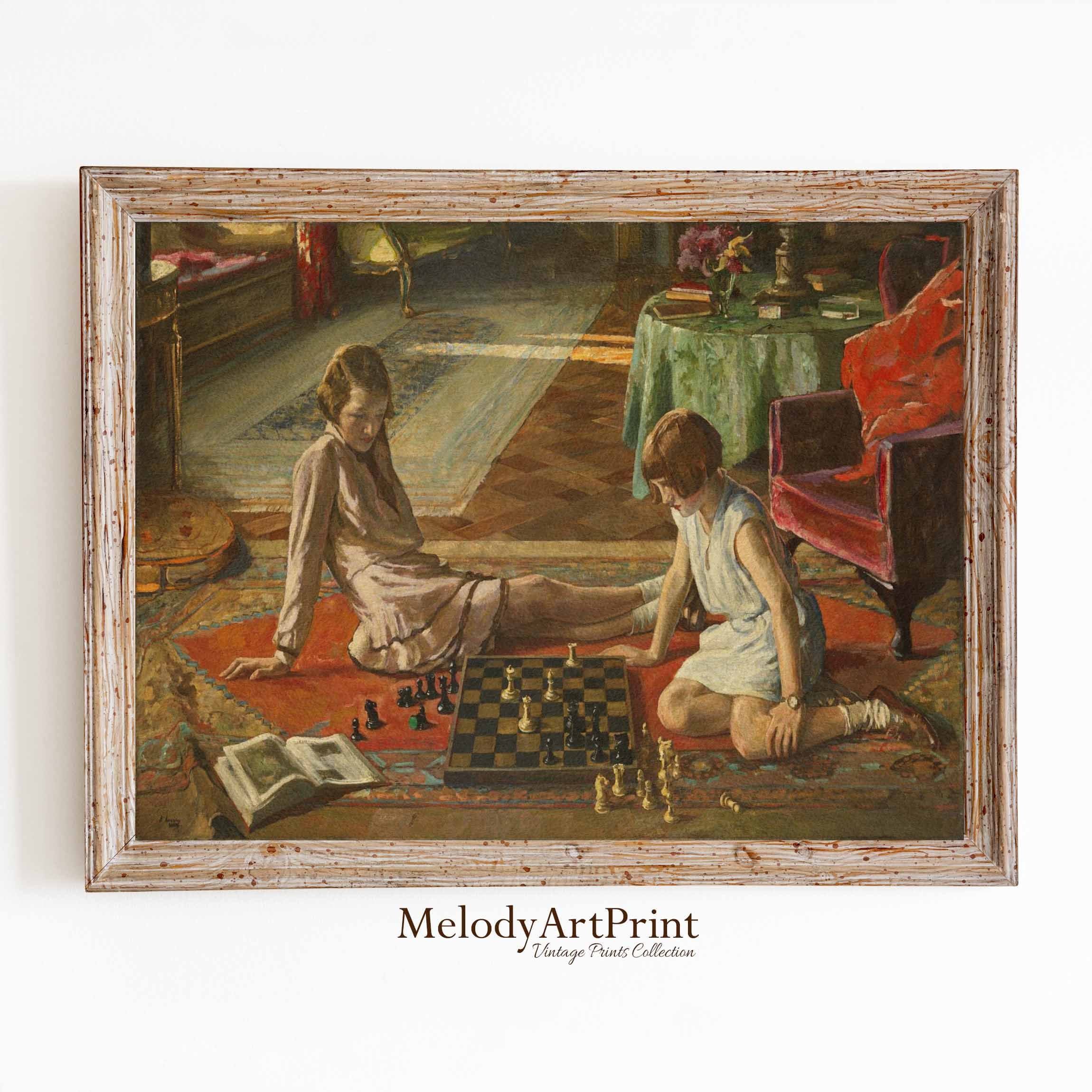 The Chess Players Vintage Painting, Chess Club Wall Design, Vintage ...