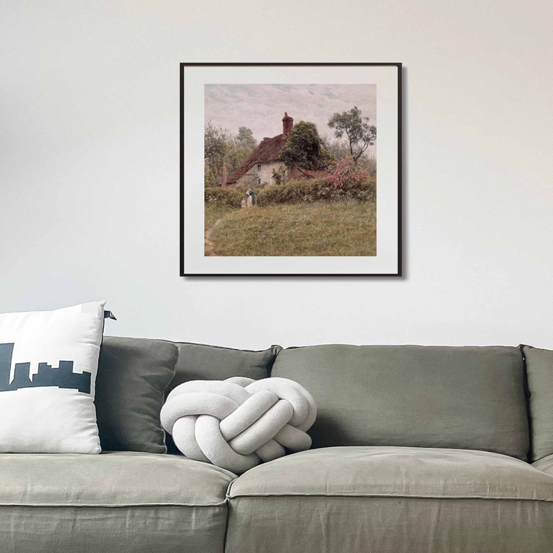 Square Cottage Landscape Print, Vintage Garden Wall Decor (digital ...