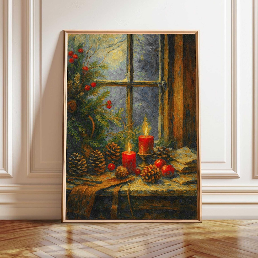 Vintage Christmas Still Life Painting | Holiday Yule Decor (digital ...