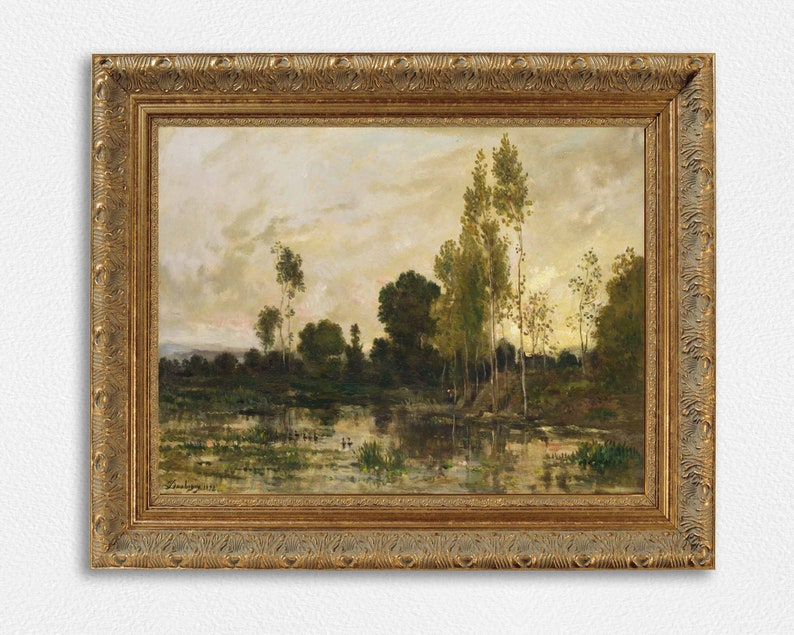 Bauernhaus Gemälde Antike, Rustikale Landschaft Warm Ton, Vintage Muted ...
