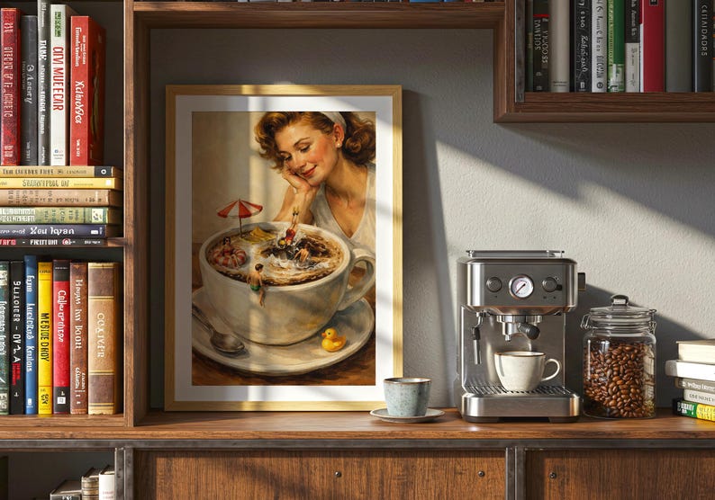 Surreal Coffee Woman Art Print: Whimsical Kitchen Poster (digital ...