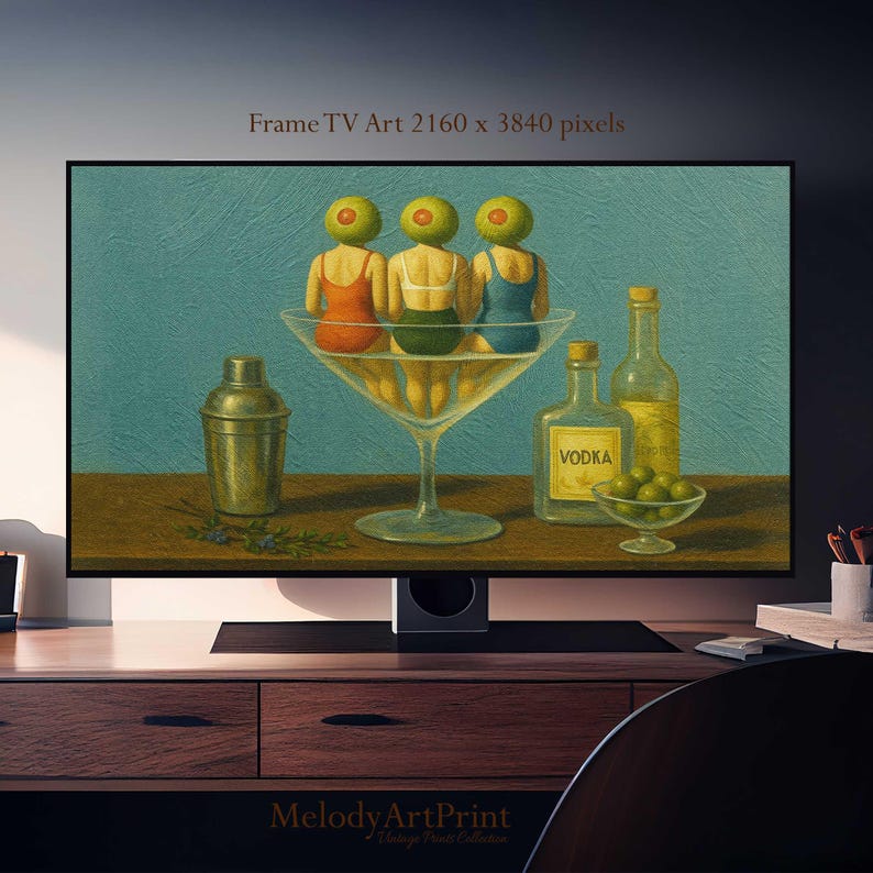 Vintage Dirty Martini Samsung Frame TV Art: Retro Cocktail Bar Cart ...