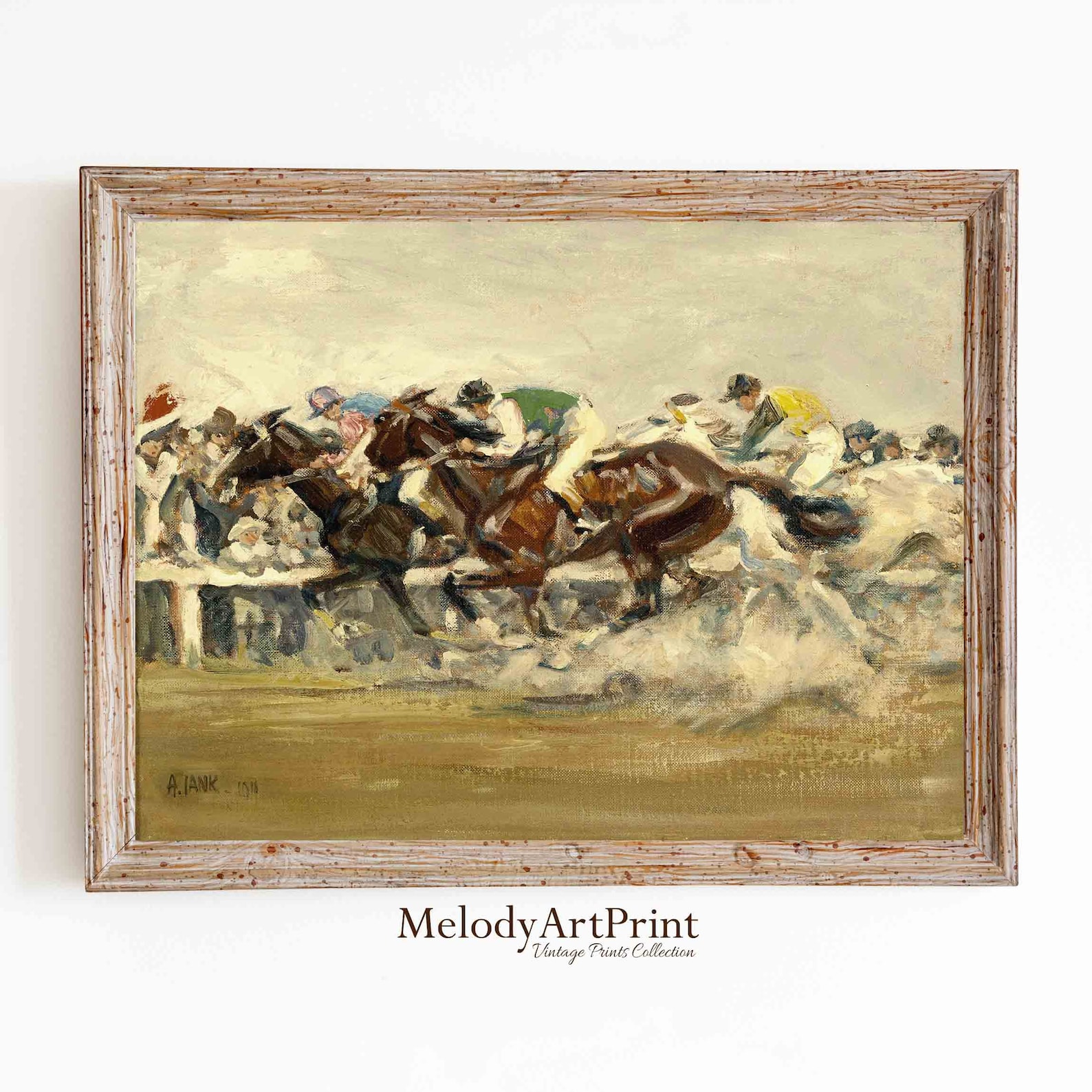 Horse Racing Painting Wall Art Print, Jockey Home Decor, Vintage Sports ...
