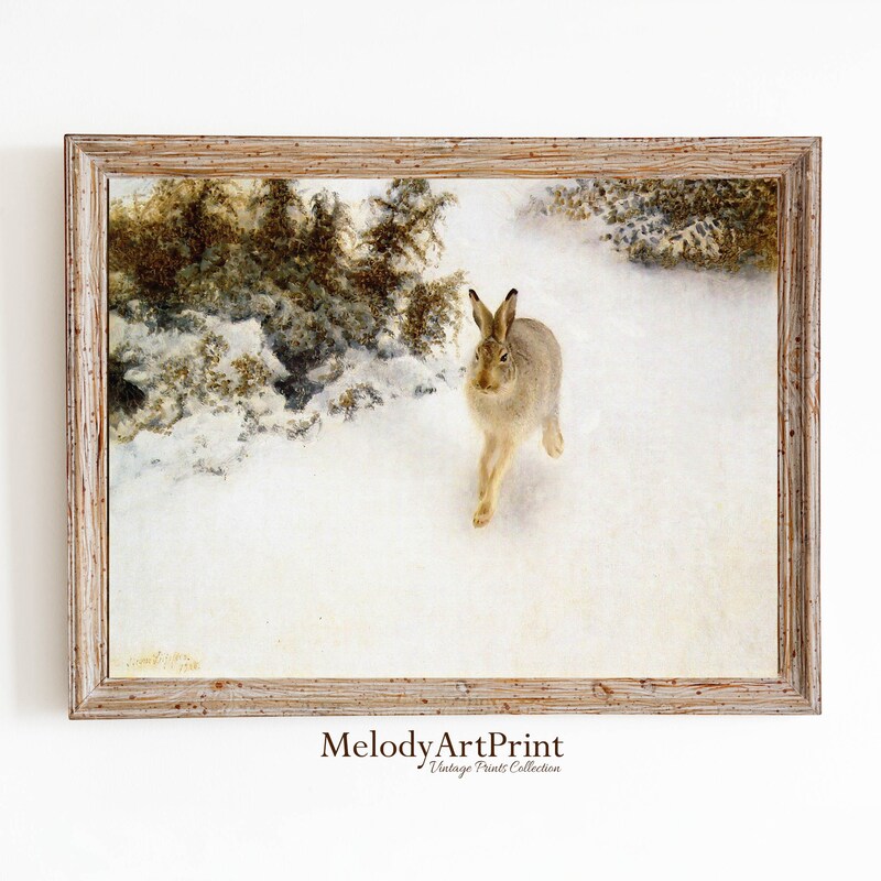 Rabbit in Snow Painting - Etsy