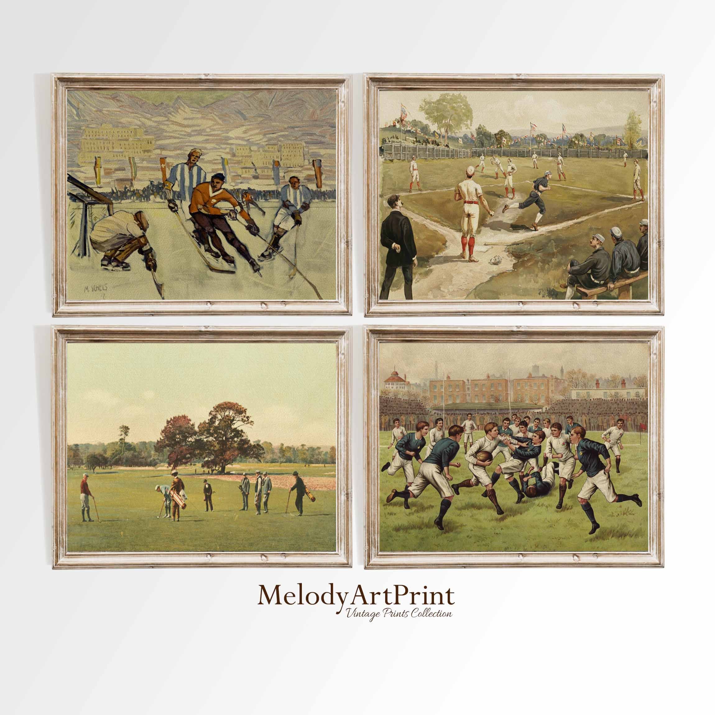 Sports Vintage Posters Set of 4 Prints, Sports Wall Art Decor, Kids ...