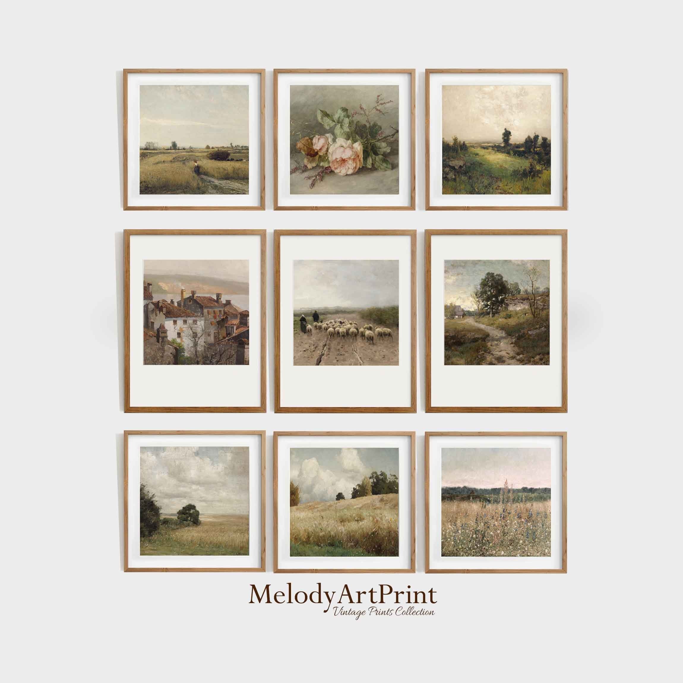 Square Printable Wall Art Set of 9, Green Gallery Wall Set, Modern Home ...