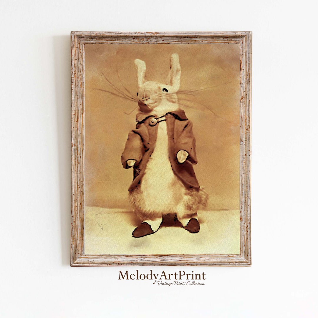 Vintage Rabbit Print, Printable Bunny Drawing, Farmhouse Rabbit Wall ...