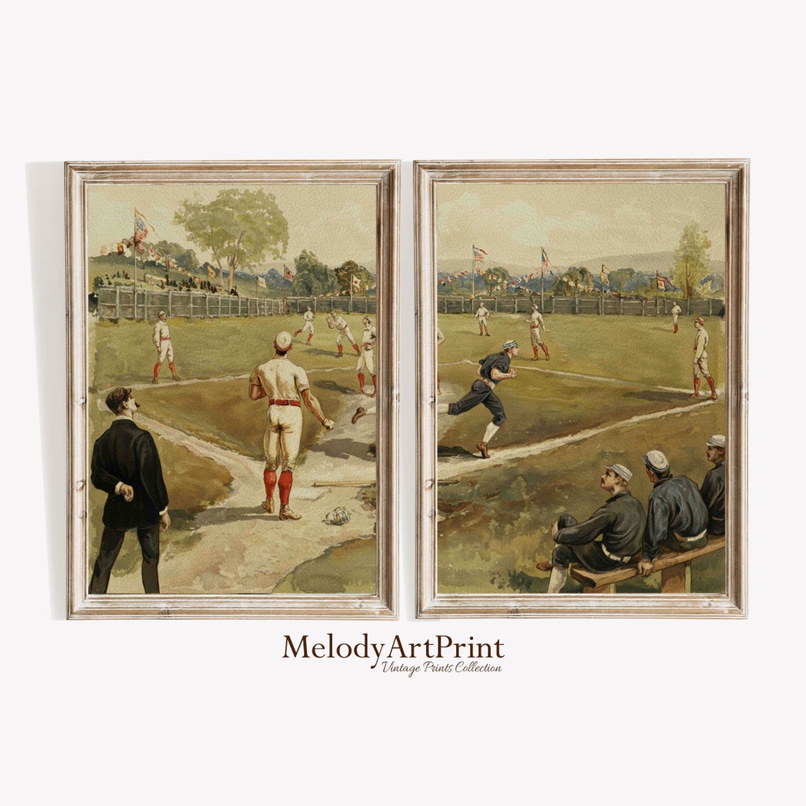 Vintage Baseball Art Prints Set: Antique Sports Posters (digital ...