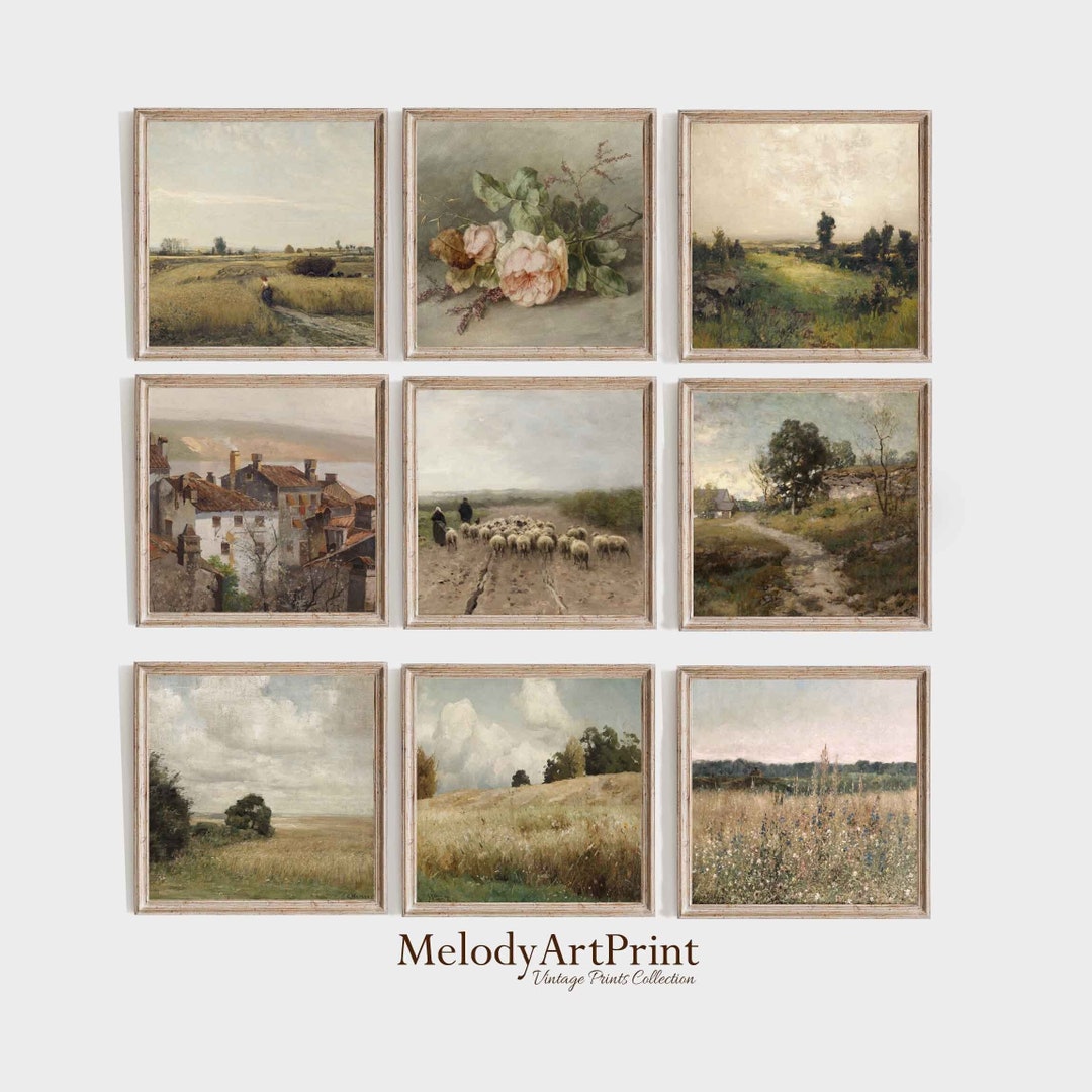 Square Printable Wall Art Set of 9, Green Gallery Wall Set, Modern Home ...