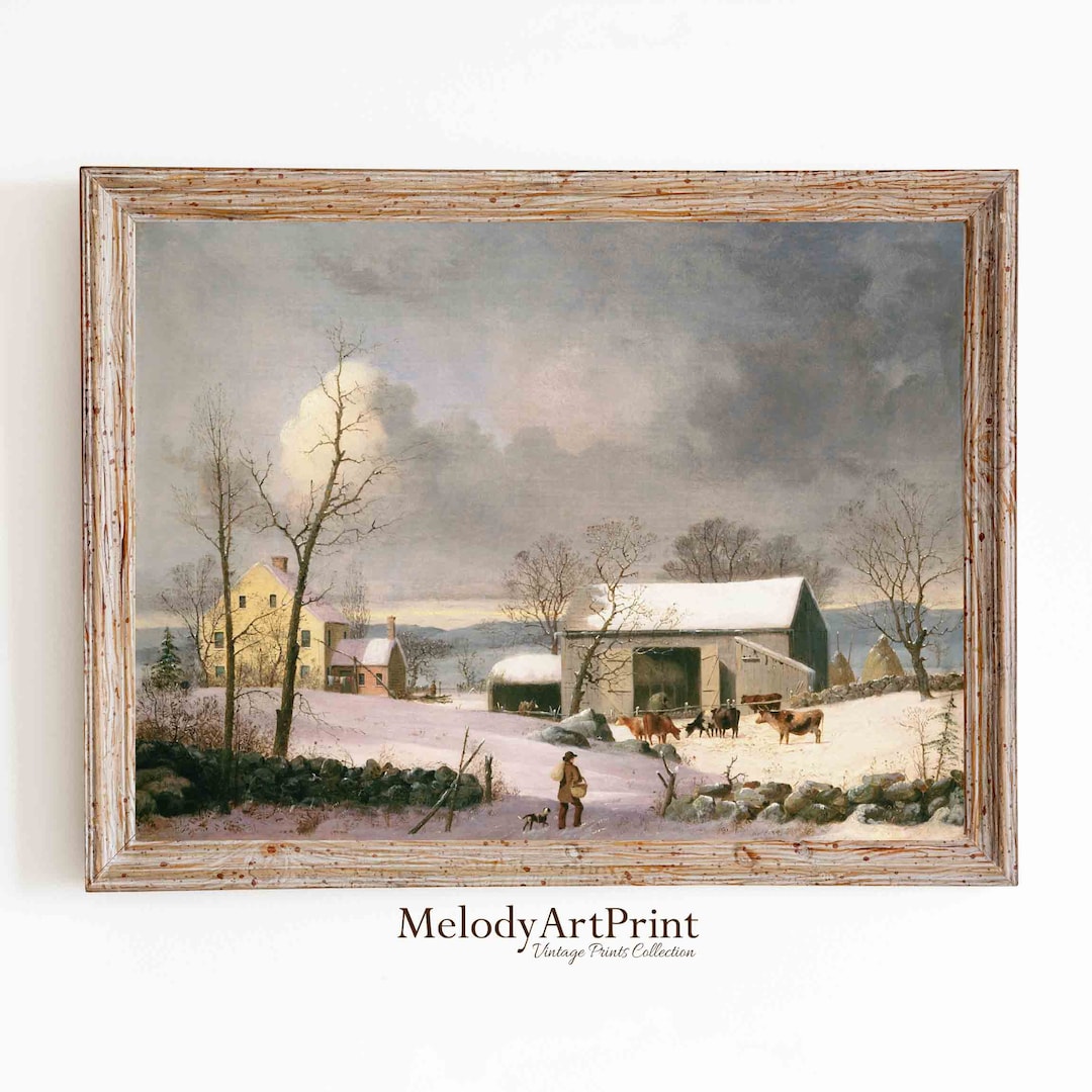 Country Snow Wall Art, Winter Art Print Vintage Aesthetic, Neutral ...