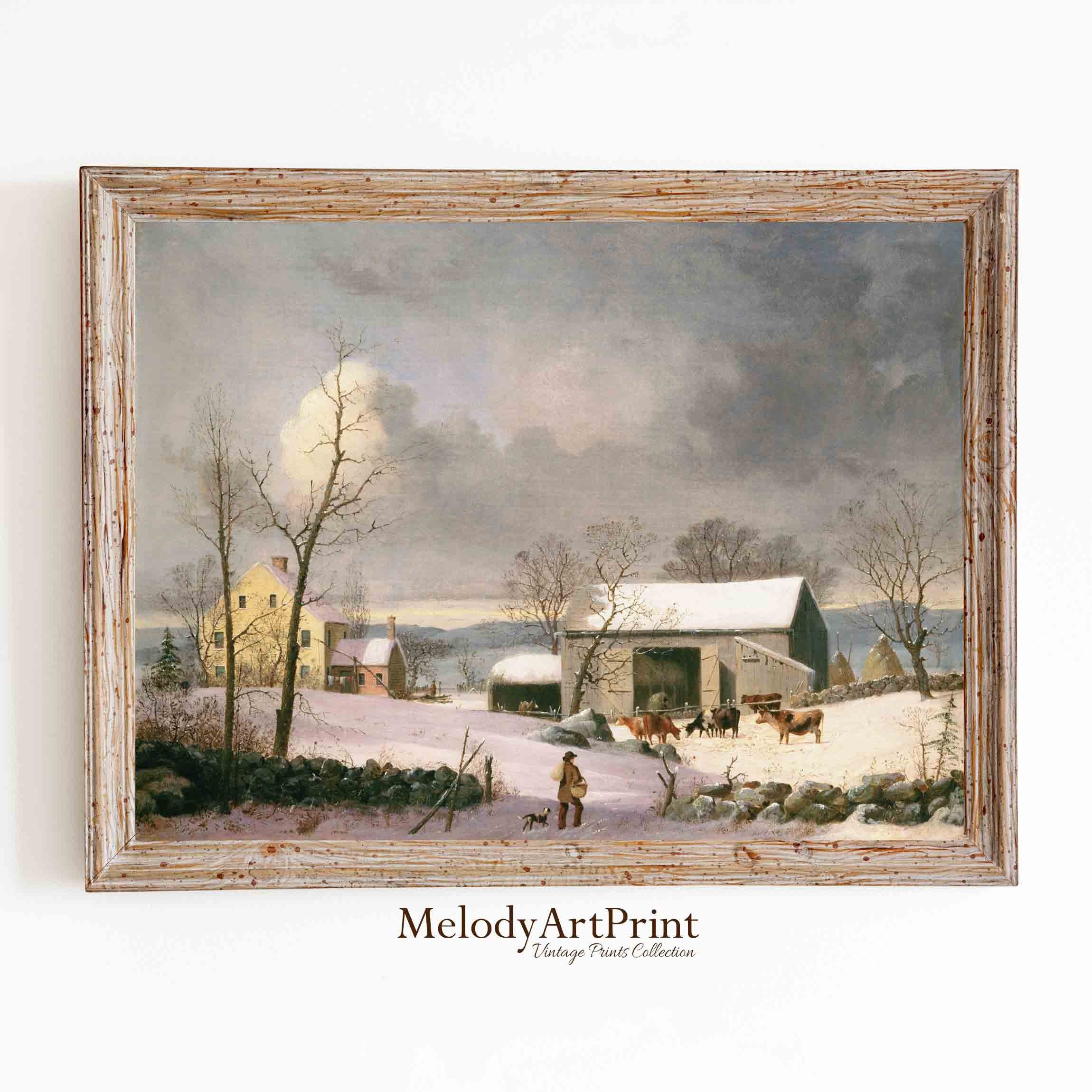 Country Snow Wall Art, Winter Art Print Vintage Aesthetic, Neutral ...