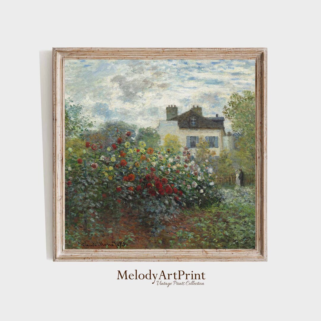 Cottage Oil Painting Square Print, Rose Garden Wall Art, Square ...
