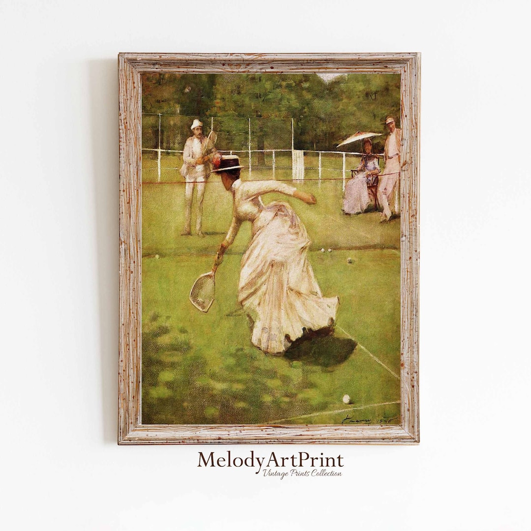 Women Tennis Players Vintage Painting, Tennis Wall Decor, Tennis Print ...