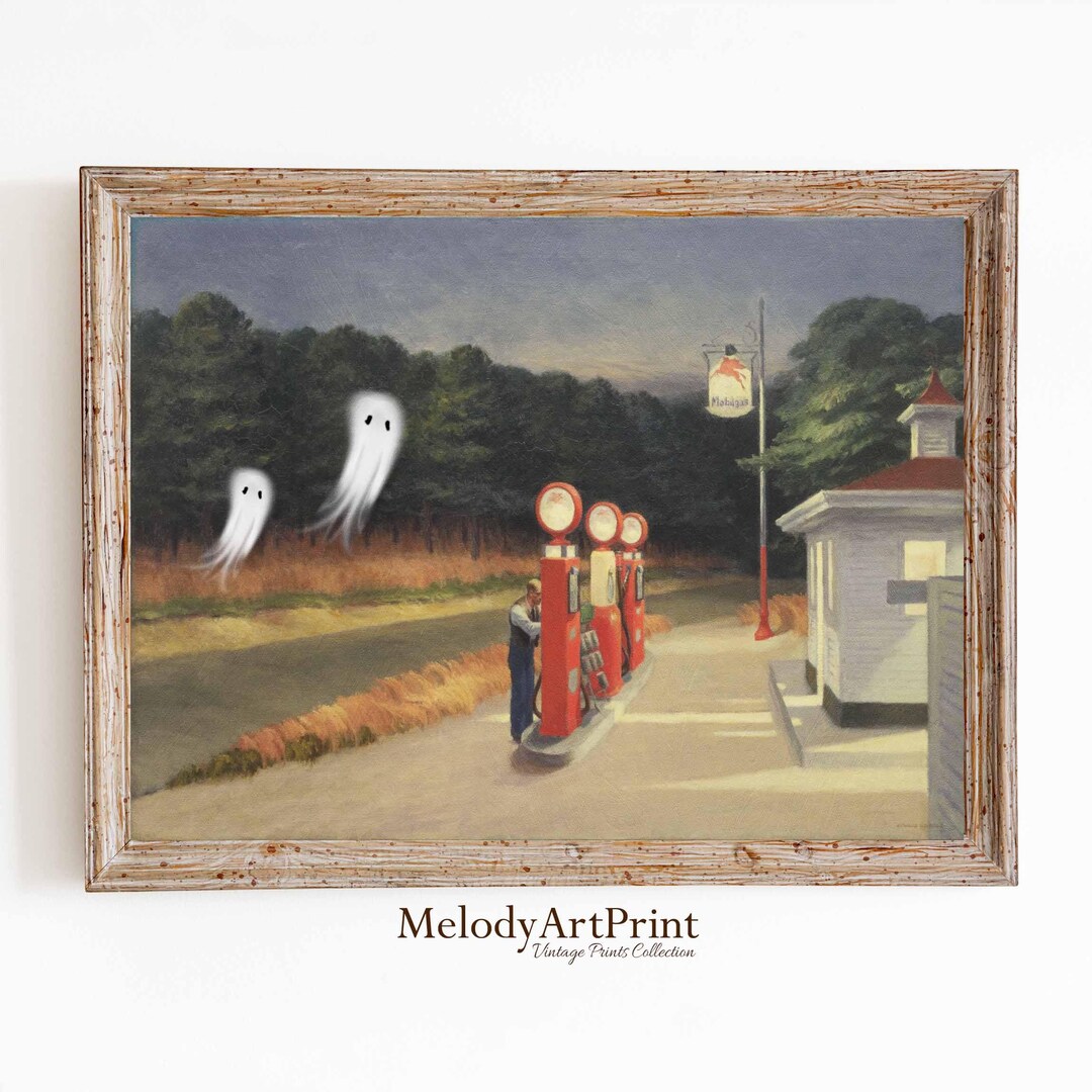 Ghost Wall Print: Halloween Altered Art, Edward Hopper Style (digital ...