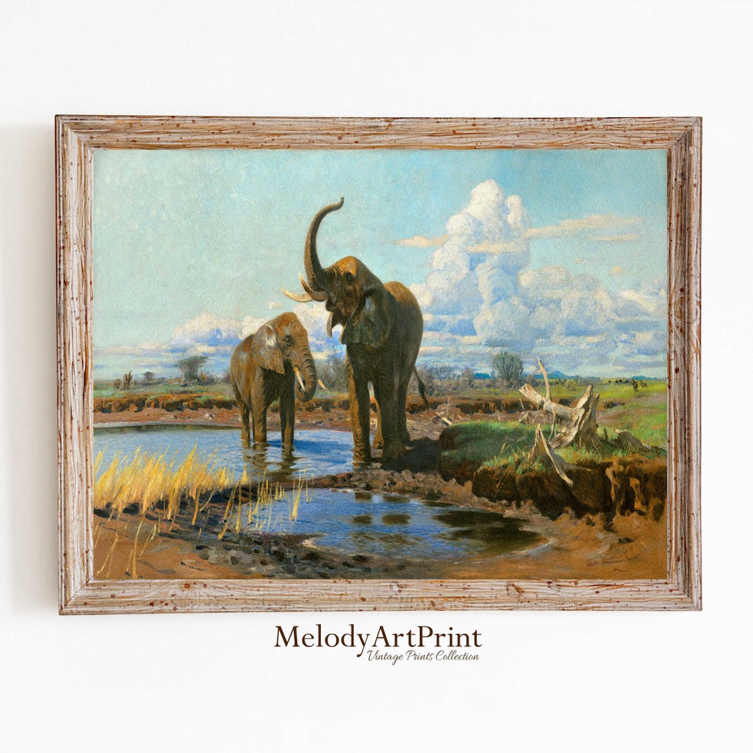 Elephant Printable Vintage Wall Art | Elephant Print | Elephant Art ...