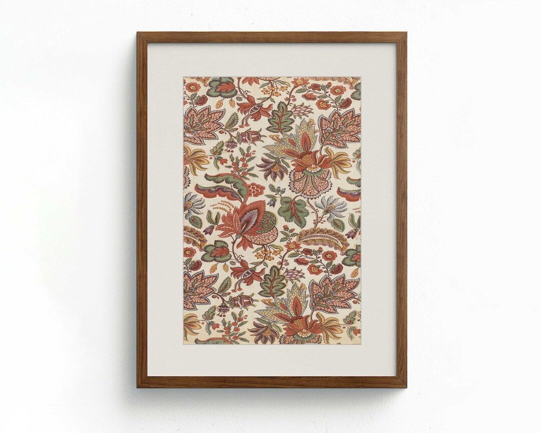 VINTAGE TEXTILE Art, Botanical Toile Tapestry, Vintage Rug Neutral ...