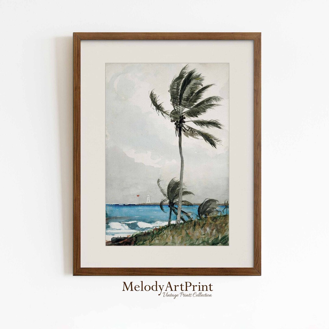Watercolor Tropical Vintage Painting, Antique Palm Tree Print, Vintage ...