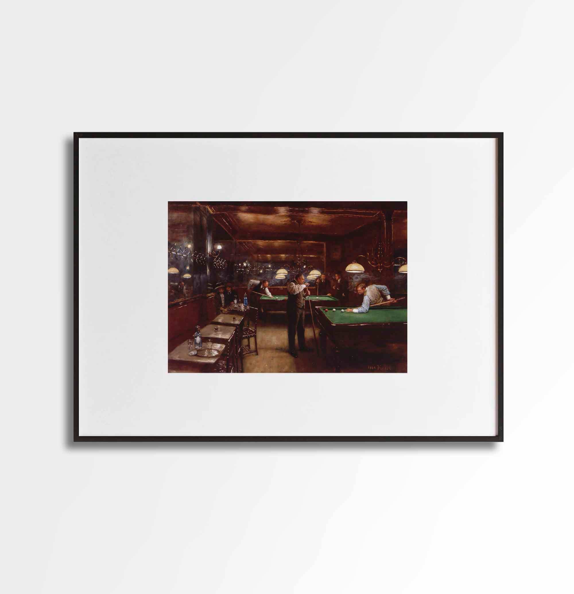 Playing Billiards Vintage Painting, Snooker Club Wall Design, Vintage ...