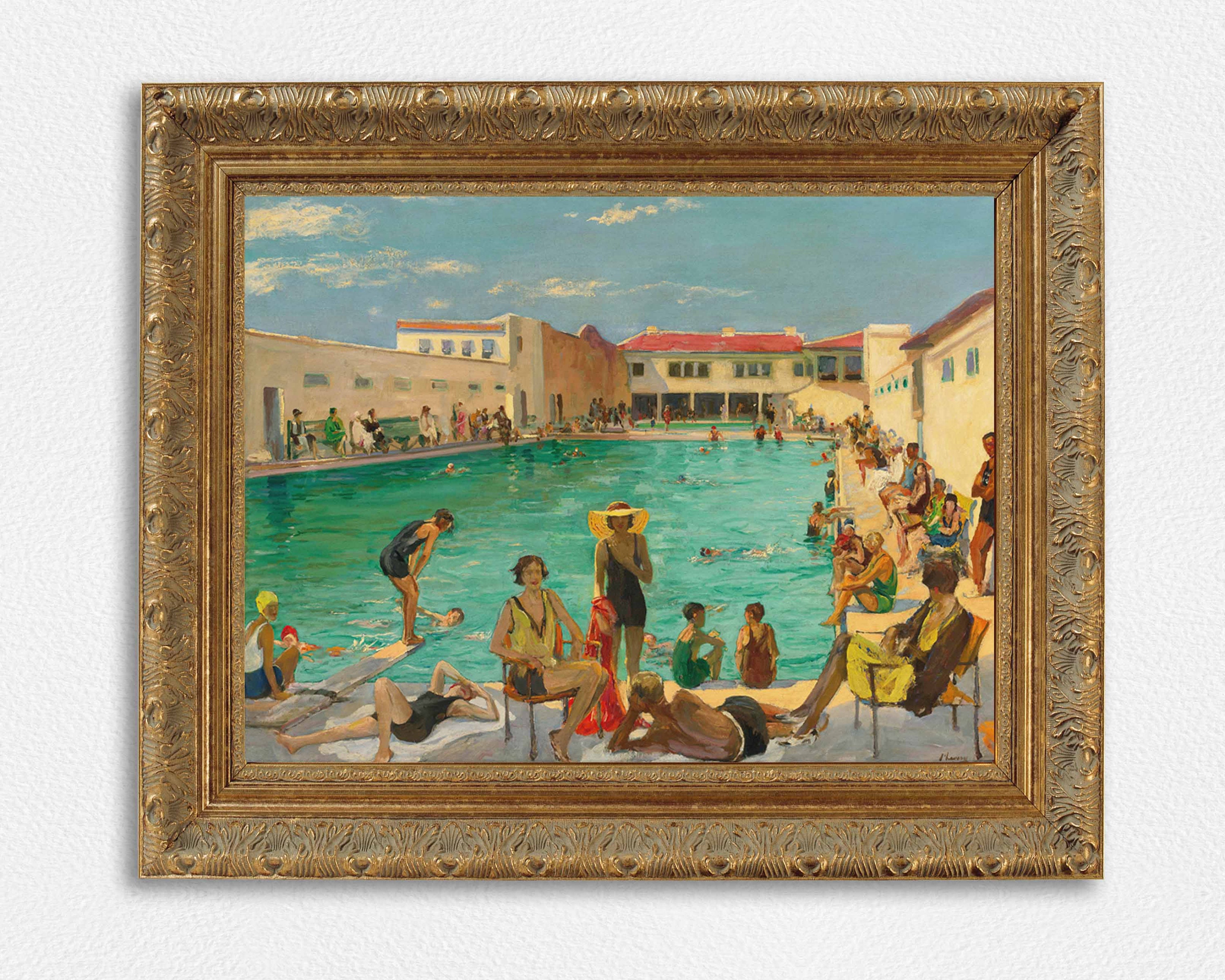 Vintage Swimming Pool Art Print, Summer Swimmers Artwork (digital ...