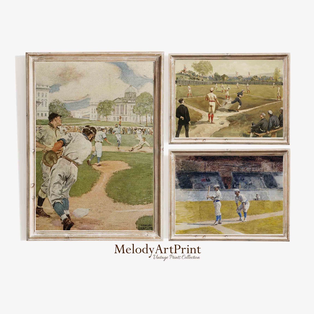 Baseball Print, Set of 3 Vintage Prints, Sports Poster, Baseball Fan ...
