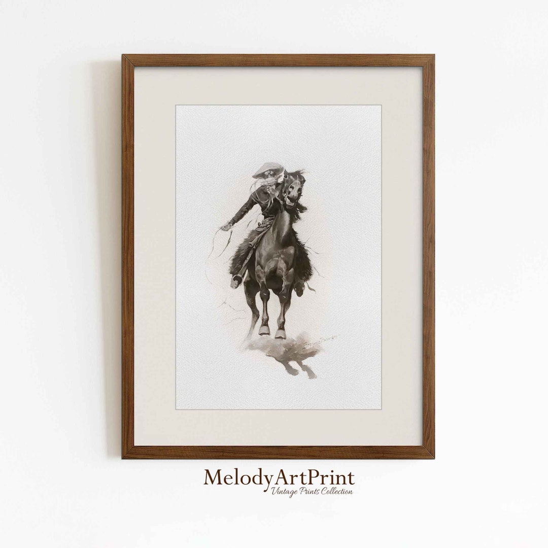 Cowboy Old West Painting, Western Decor, Antique Horse Rider Artwork ...