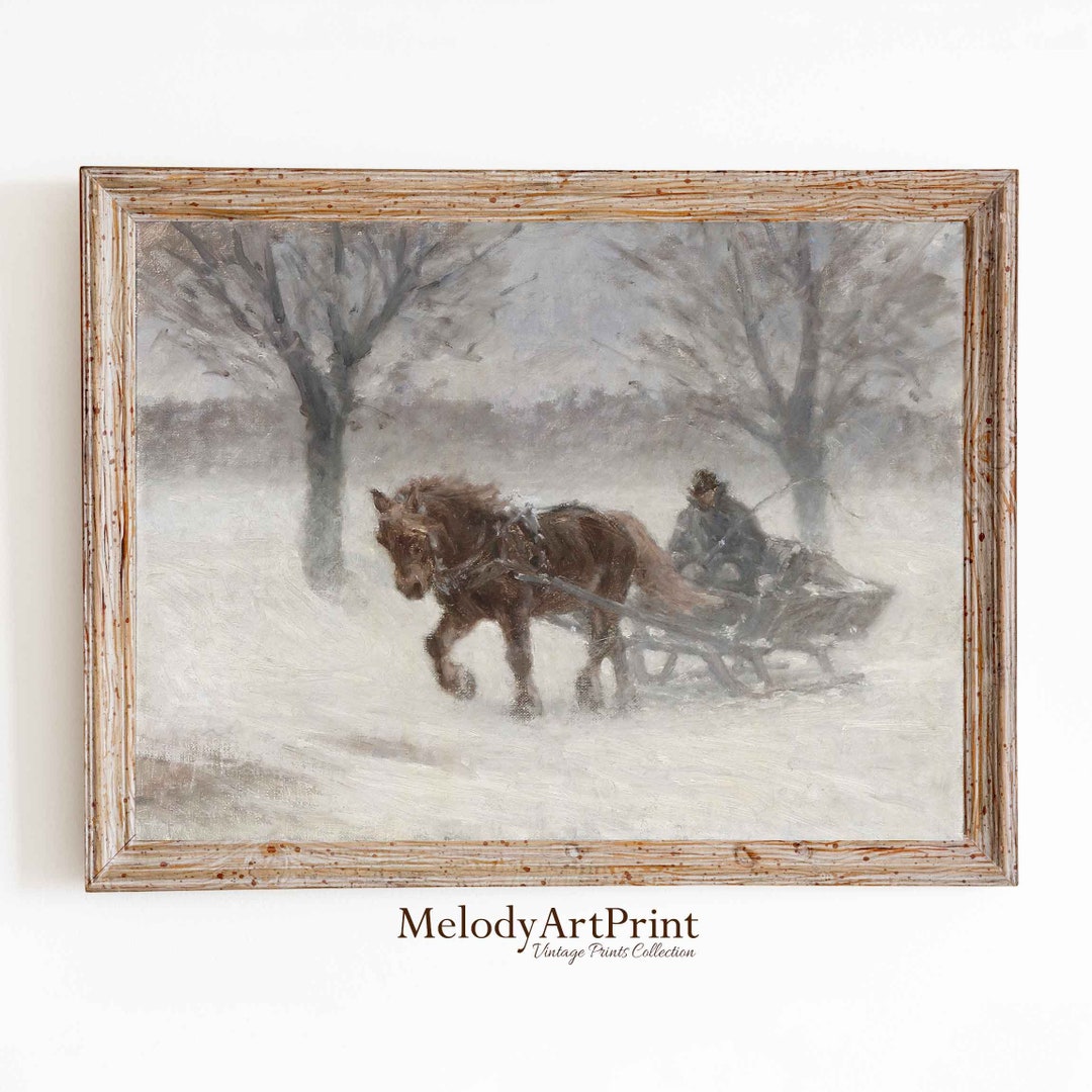 Country Winter Sleigh Ride Painting | Square Christmas Printable ...