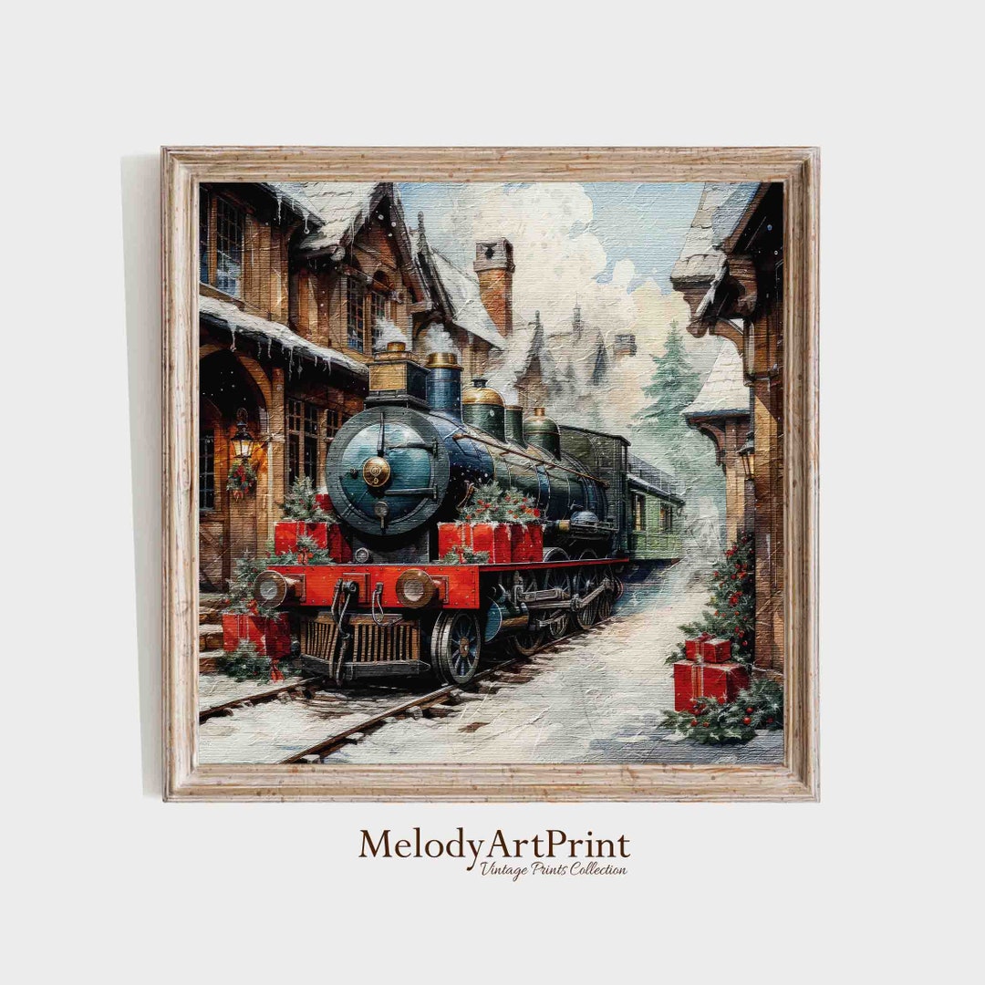 Square Winter Christmas Train Print, Xmas Printable Home Decor ...