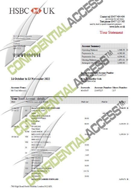 Hsbc Bank Statement Template