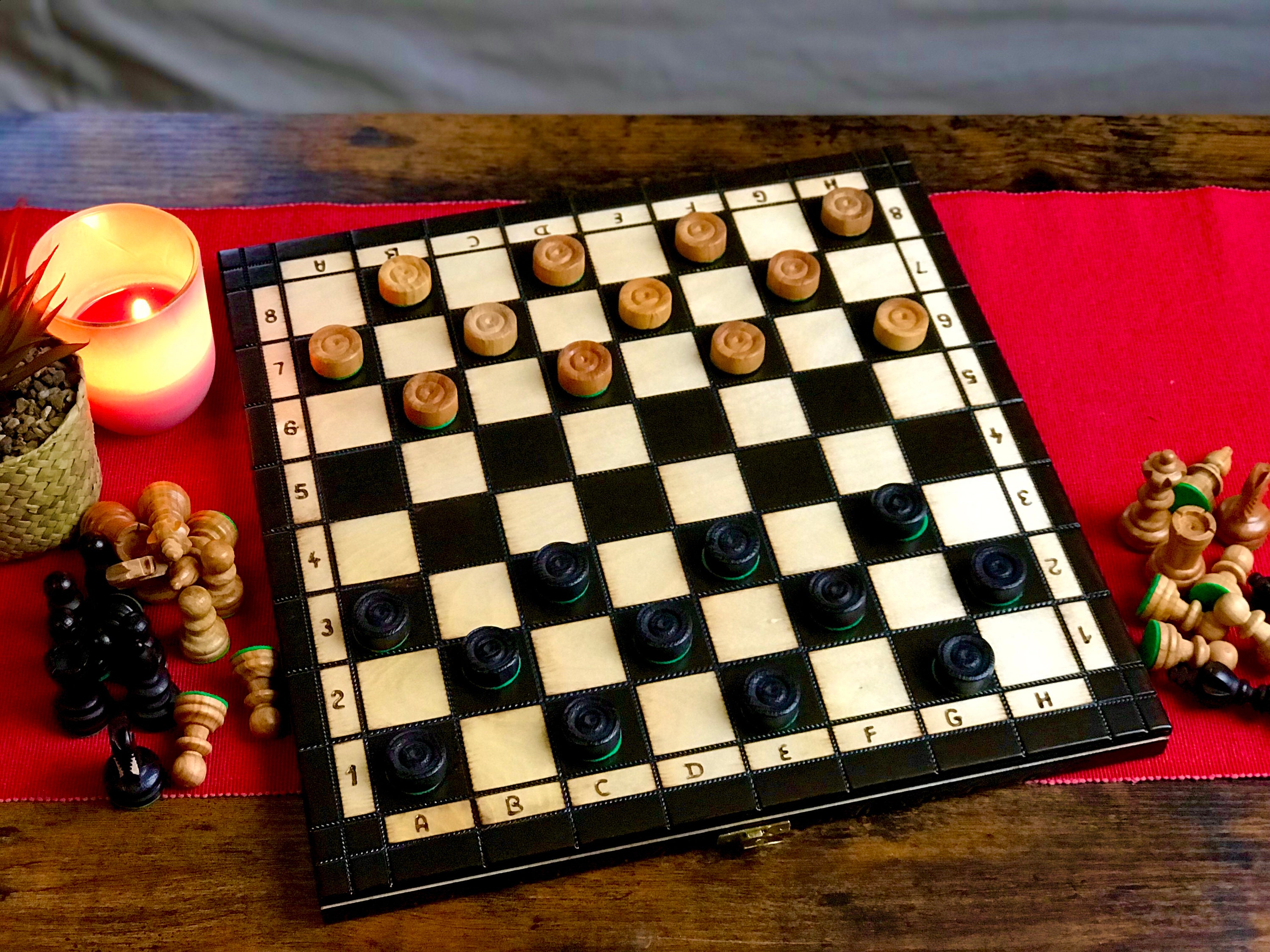 Small Handmade Wooden Chess and Checkers Board Table Games Set Gifts ...