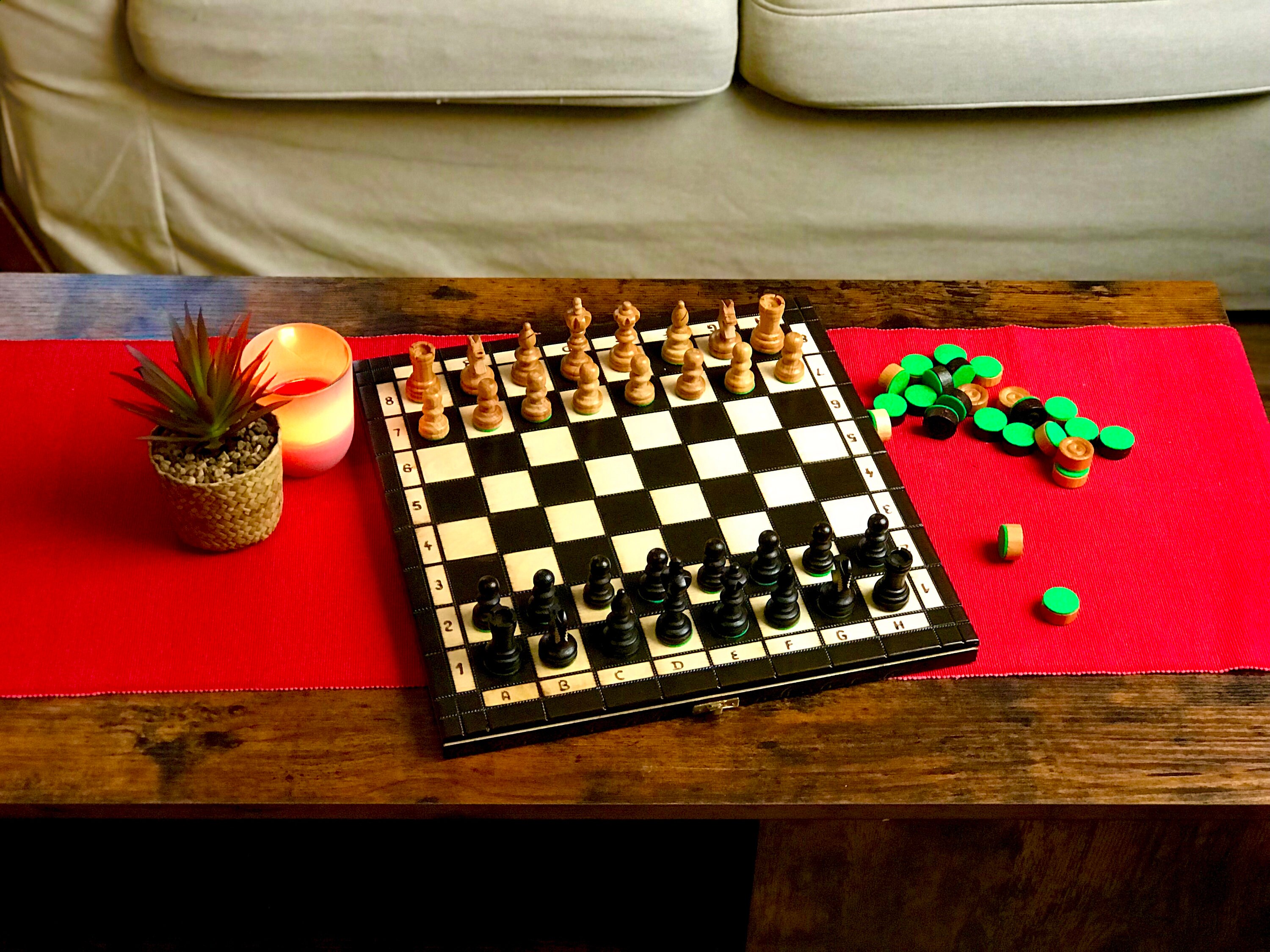 Small Handmade Wooden Chess and Checkers Board Table Games Set Gifts ...