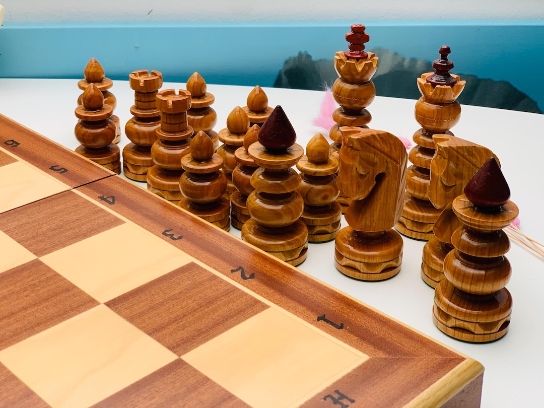 Large Wooden Chess Board and Pieces, Luxury Chess Set of Cherry ...