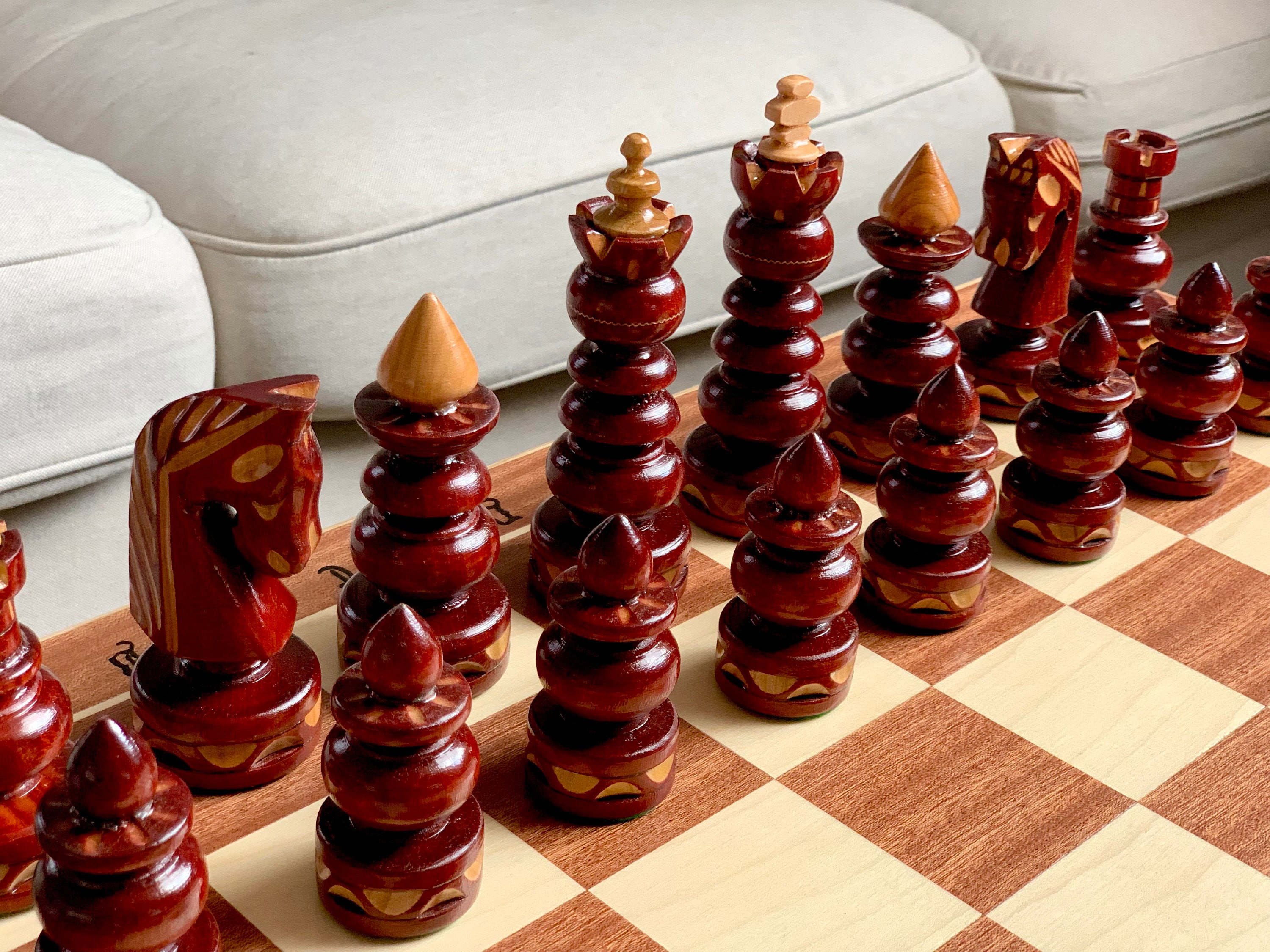 Large Wooden Chess Board and Pieces, Luxury Chess Set of Cherry ...