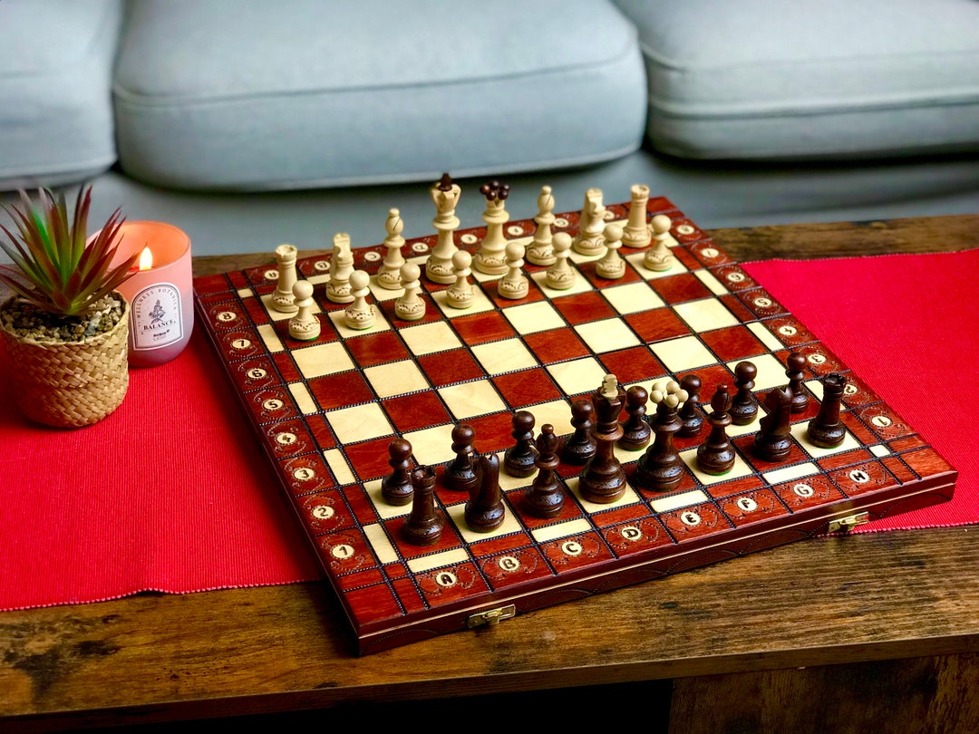 41x41 Cm Unique Vintage Wooden Chess Set. Handmade Engraved Gifts for ...