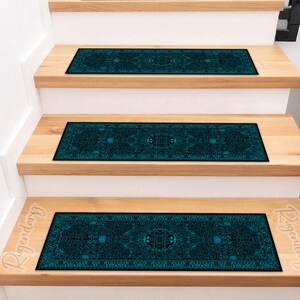 Boho Style Black and Blue Color Stair Rug, Cool Stair Tread Carpet ...