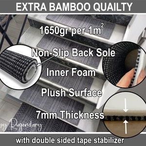 Boho Style Black and Blue Color Stair Rug, Cool Stair Tread Carpet ...