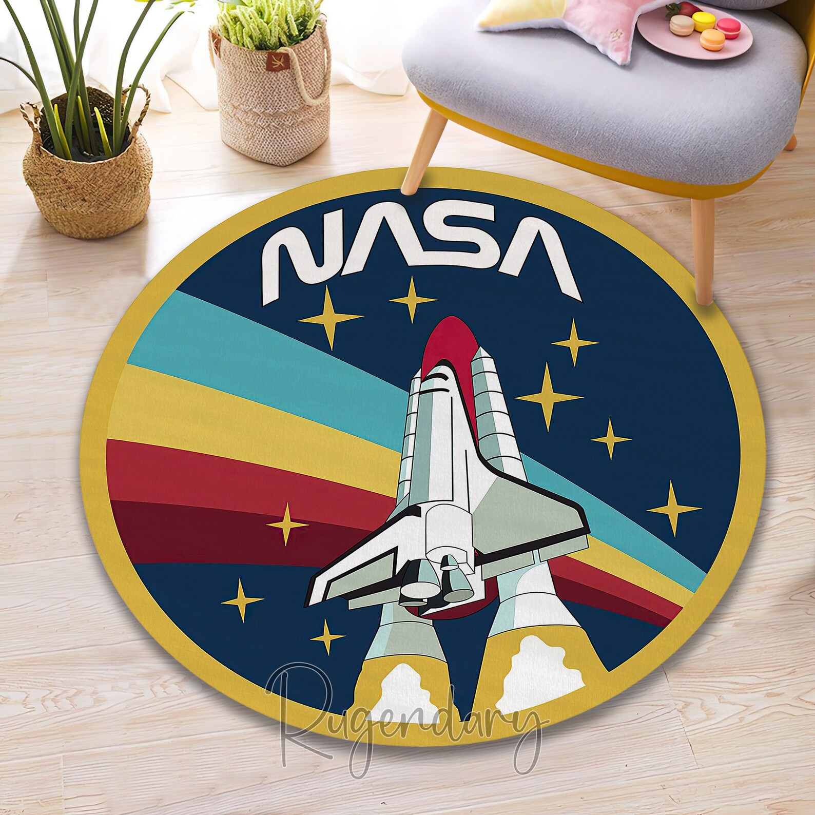 NASA Spaceship Rug Cartoon Spacecraft Carpet Round Soft Area - Etsy