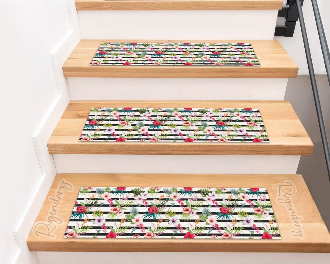 Boho Style Stair Rug, Striped Pattern Tropical Stair Treads Carpet ...
