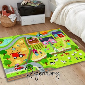 Farm Rug, Kids Room Carpet, Nursery Mat, Cute Animal Themed Farm Rug ...