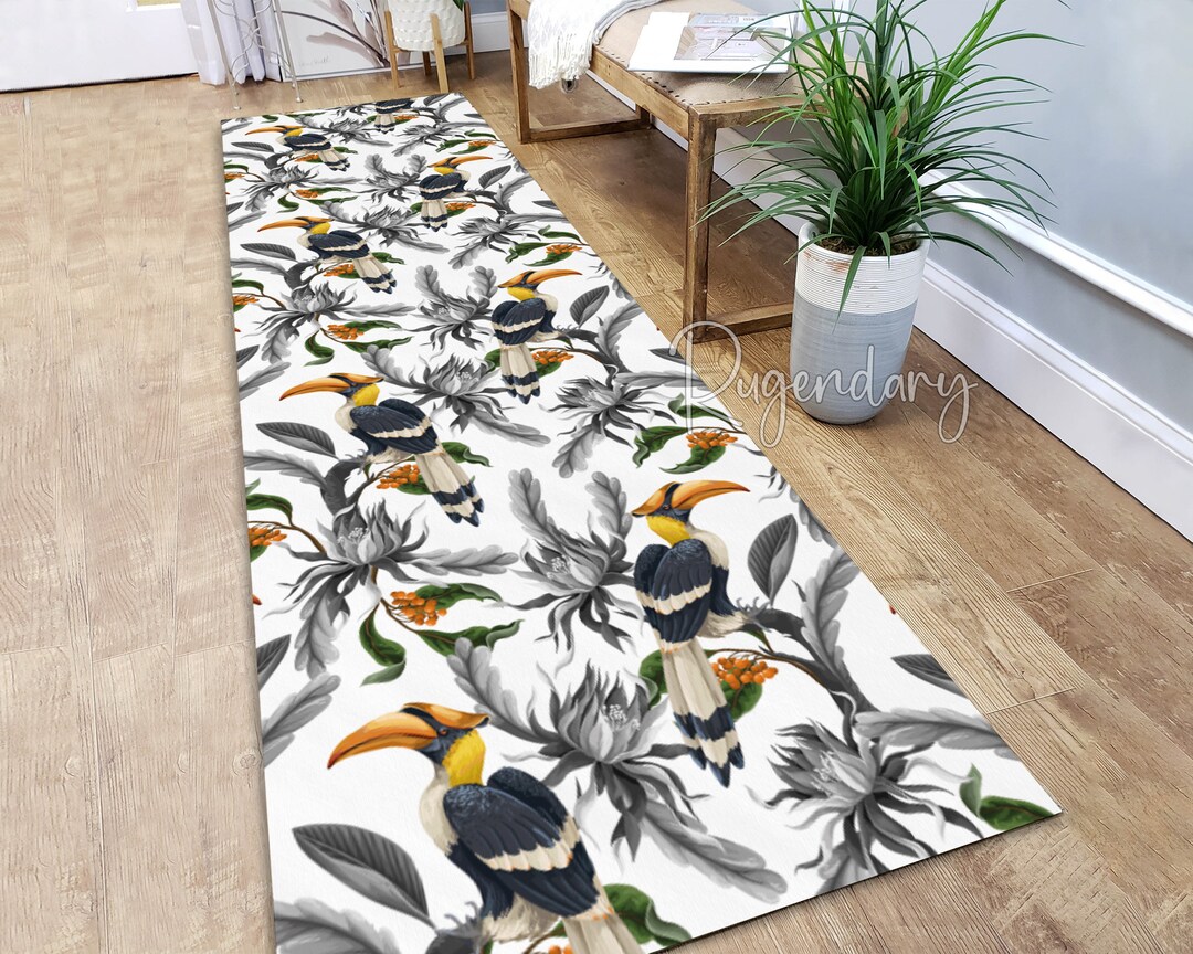 Tropical Birds Flowers and Leaves Rug, Entryway Runner Rug, Hawaiian ...