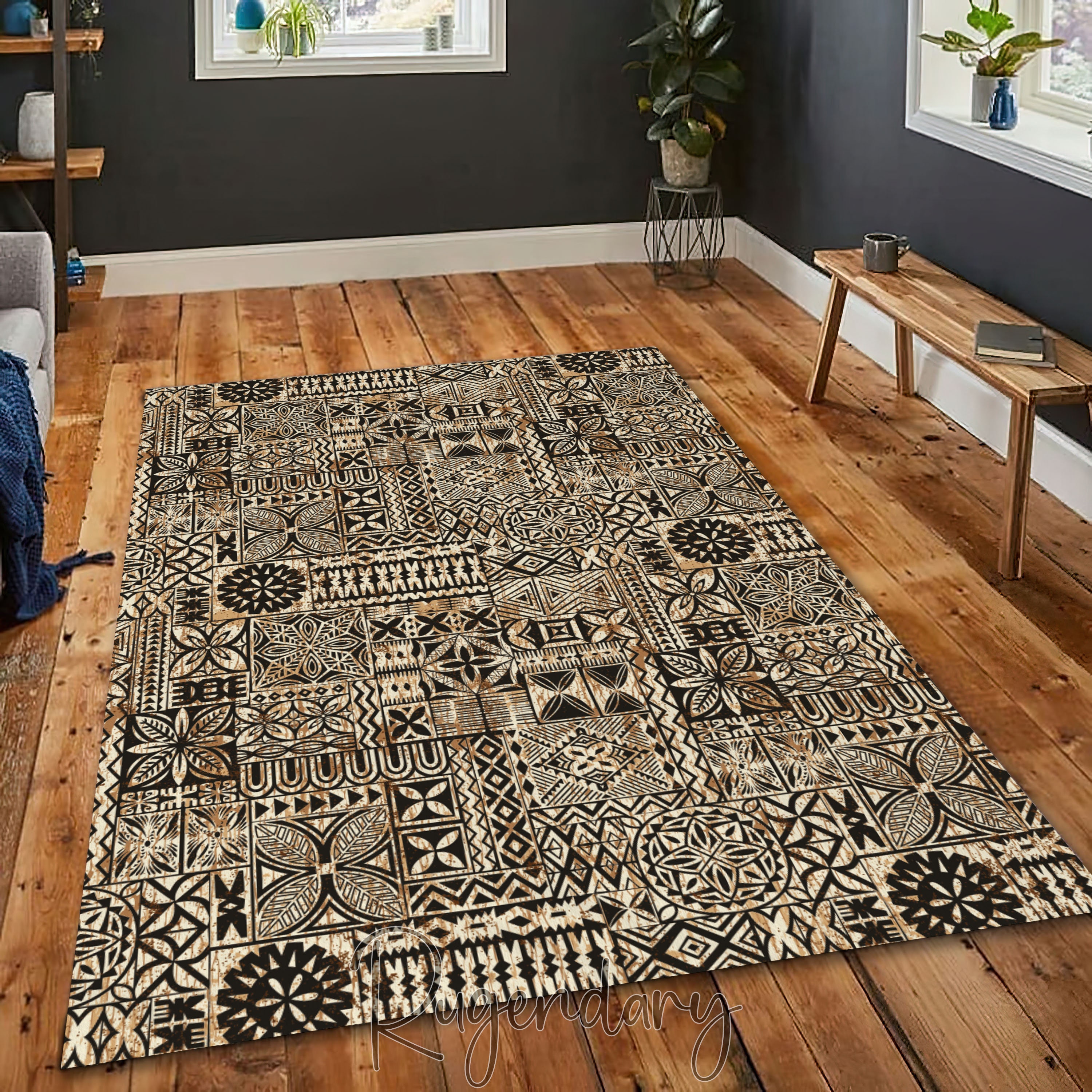 Hawaiian Motif Rug, Tribal Mat, Non-slip Soft Carpet for Living Room ...