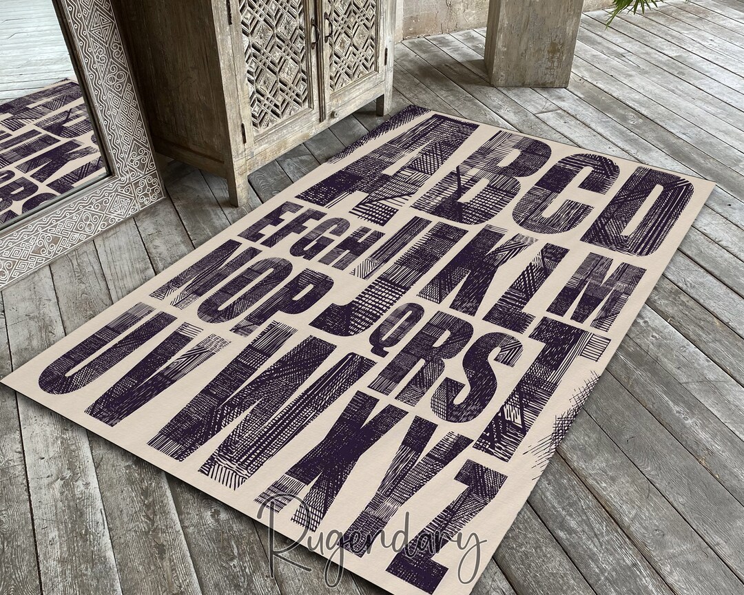 Retro Style Alphabet Printed Rug, Education Carpet, Play Room Rug, ABC ...