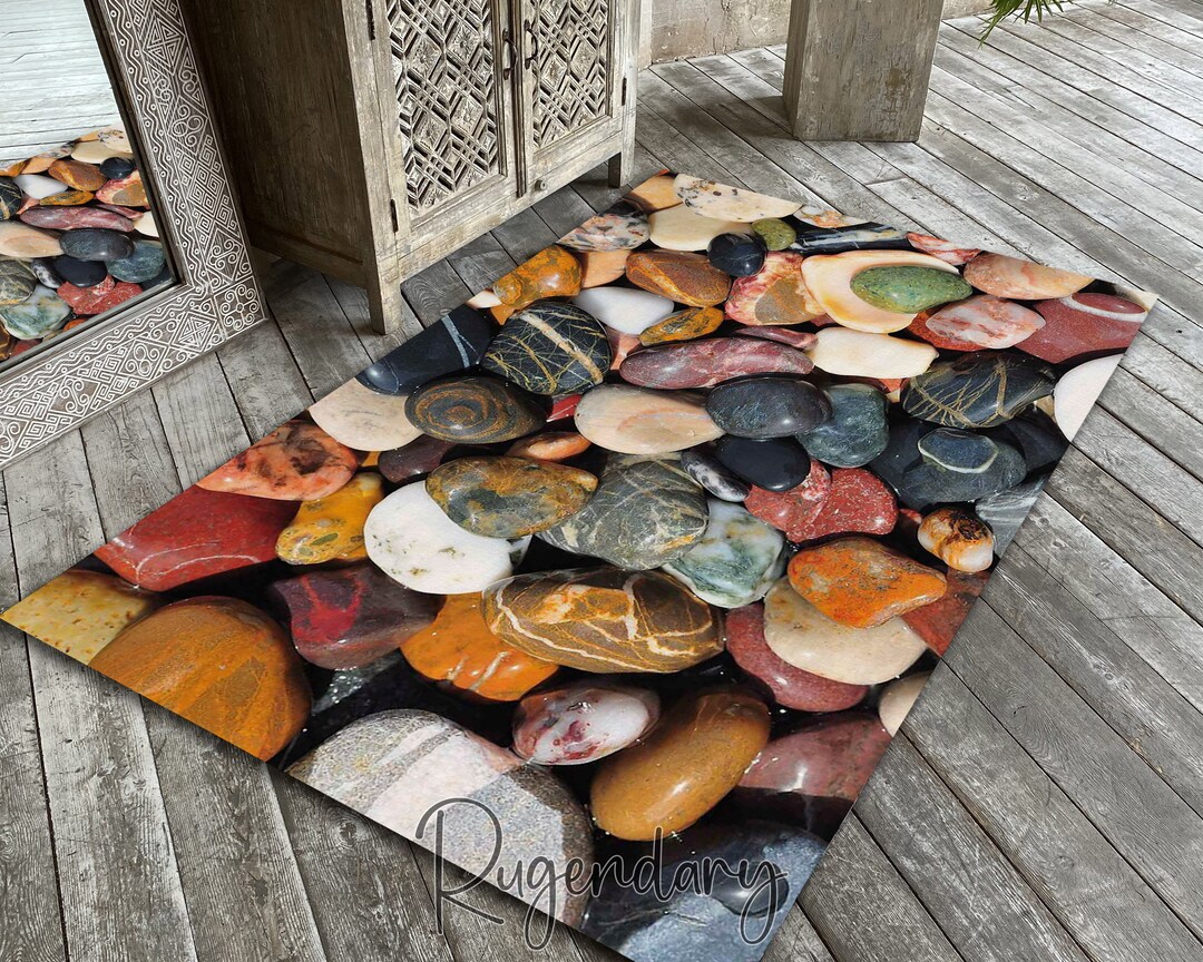 Colored Pebbles Themed Rug, Natural Stone Carpet, Sea Stones Decor ...